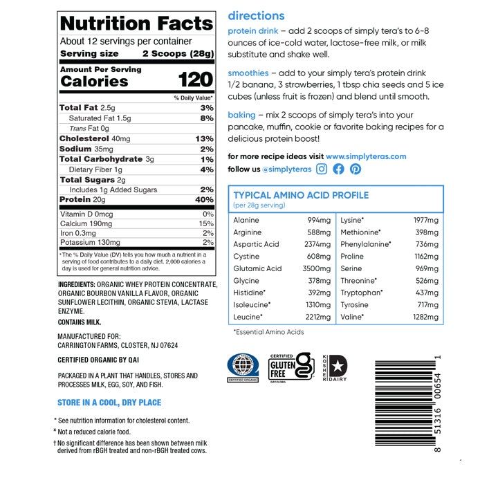 lactose free organic whey protein, bourbon vanilla – simplyteras.com